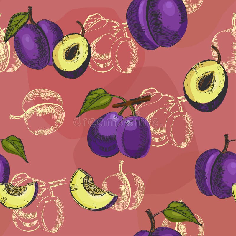 Vector Seamless Pattern with Different Plums. Bright Repeated Texture ...