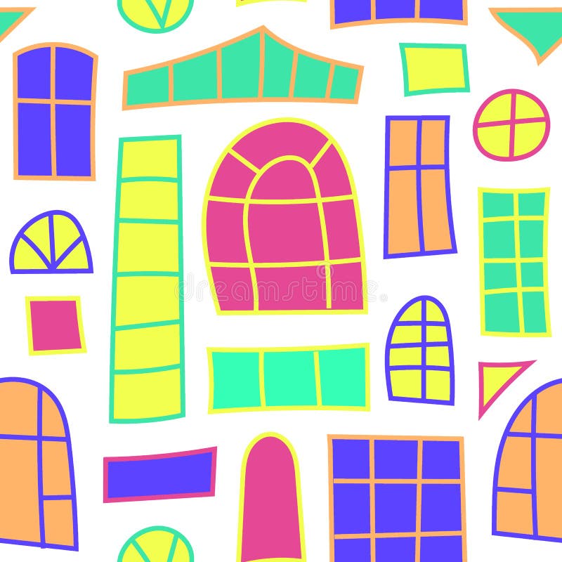 Vector Seamless Pattern with Different Windows Elements: Round ...