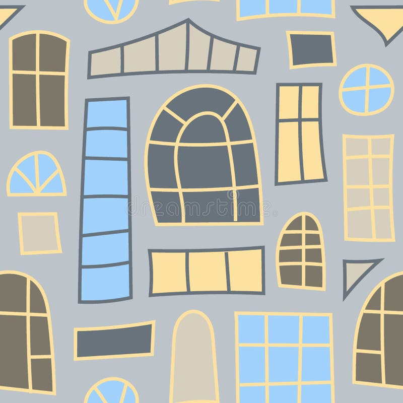 Vector Seamless Pattern with Different Windows Elements: Round ...