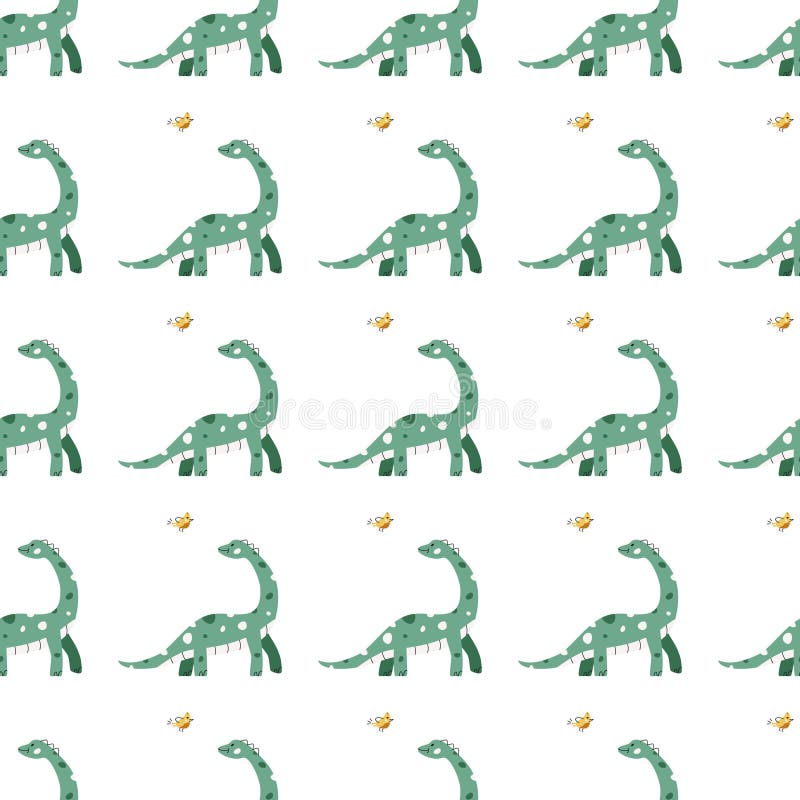 Vector Seamless Pattern with Dinosaur and Bird Stock Vector ...