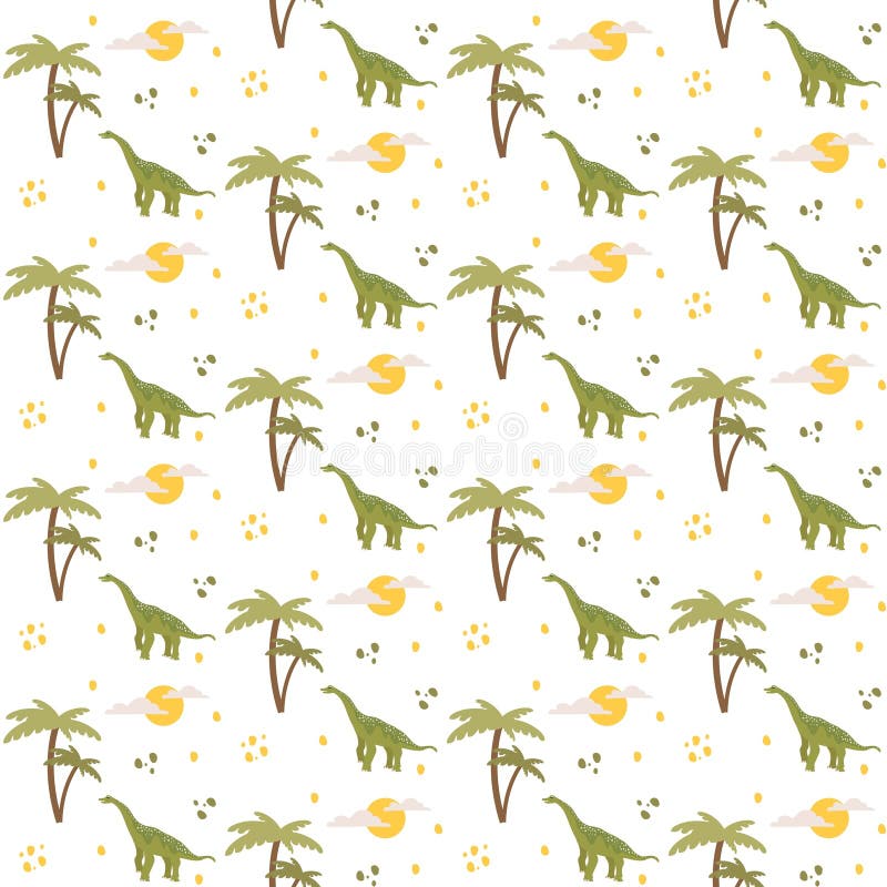 Vector Seamless Pattern, Dinosaur Brachiosaurus Stock Illustration ...