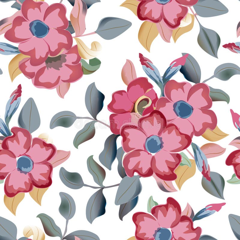 Vector Seamless Pattern Displaying Bold Flowers. Elegance Seamless ...