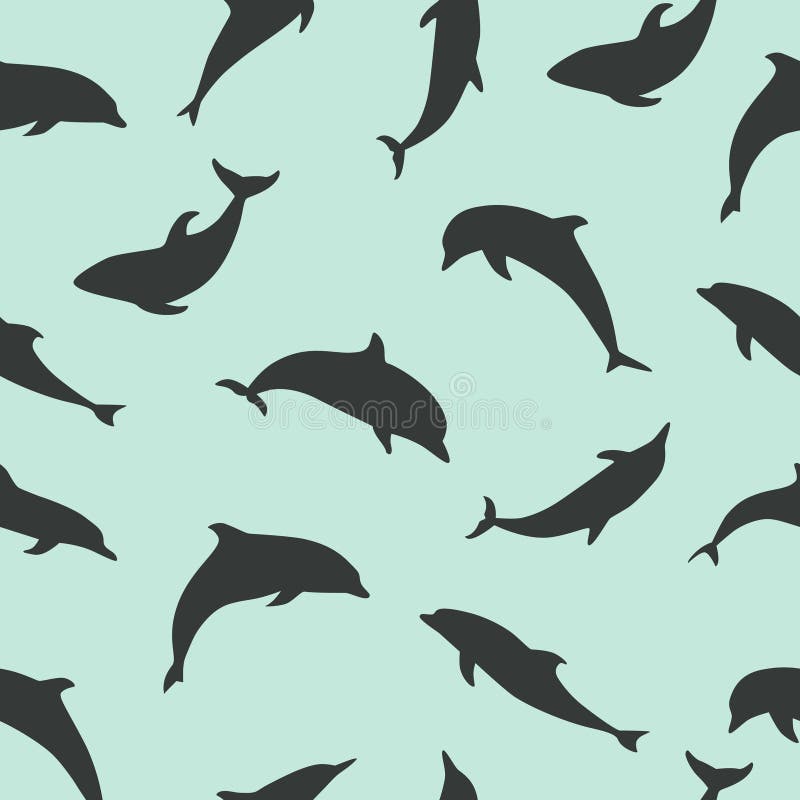 Vector Seamless Pattern with Dolphins. Dolphin Silhouette Stock Vector - Illustration of ...