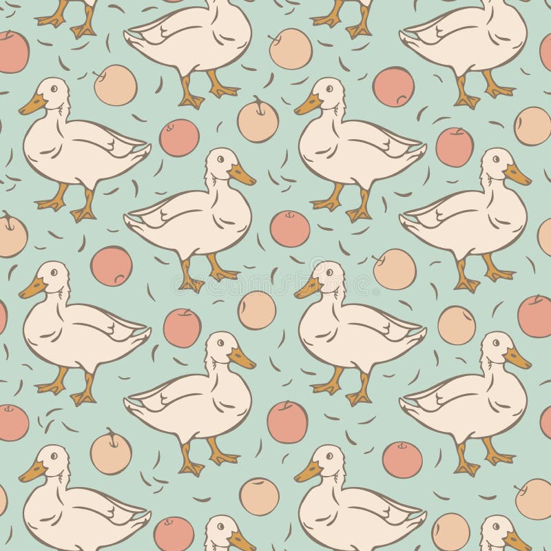 Vector Seamless Pattern with Domestic Duck and Apples. Stock Vector ...