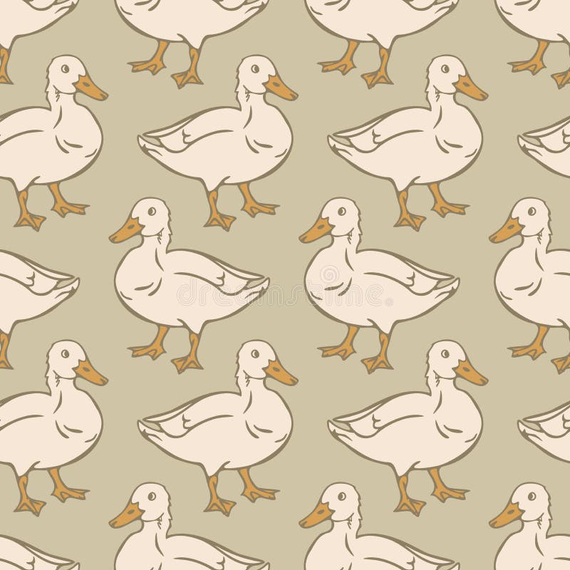 Vector Seamless Pattern with Domestic Duck. Stock Vector - Illustration ...