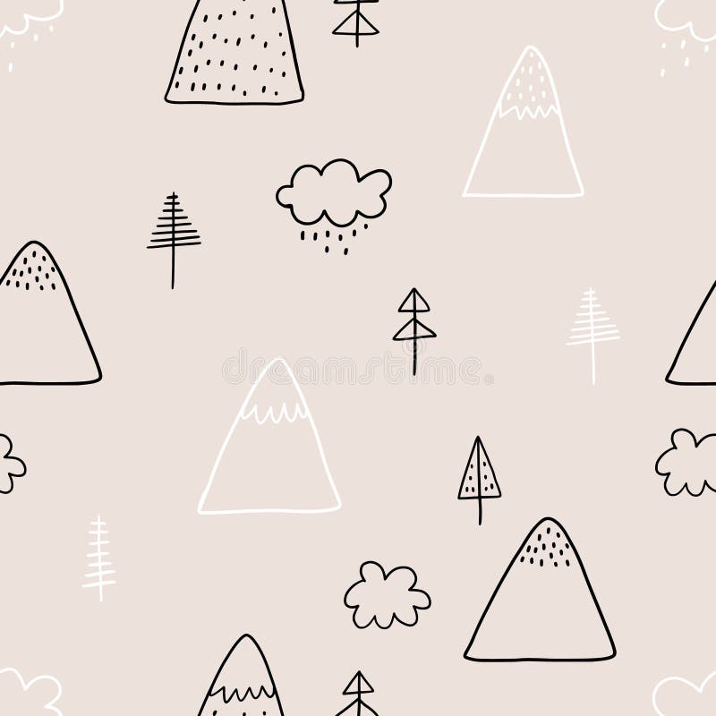 Cute Mountains Seamless Pattern. Cartoon Background for Kids. Vector ...