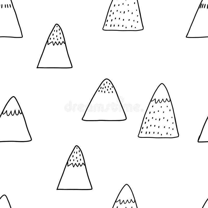 Vector Seamless Pattern with Doodle Cute Mountains on a White ...