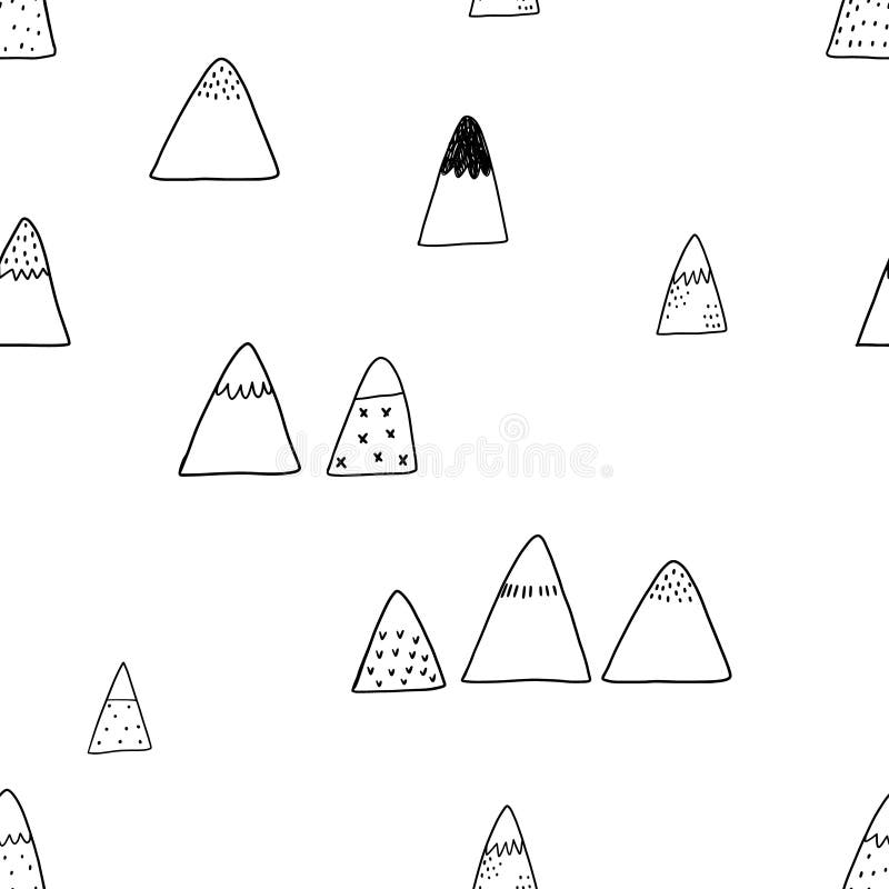 Vector Seamless Pattern with Doodle Cute Mountains on a White ...