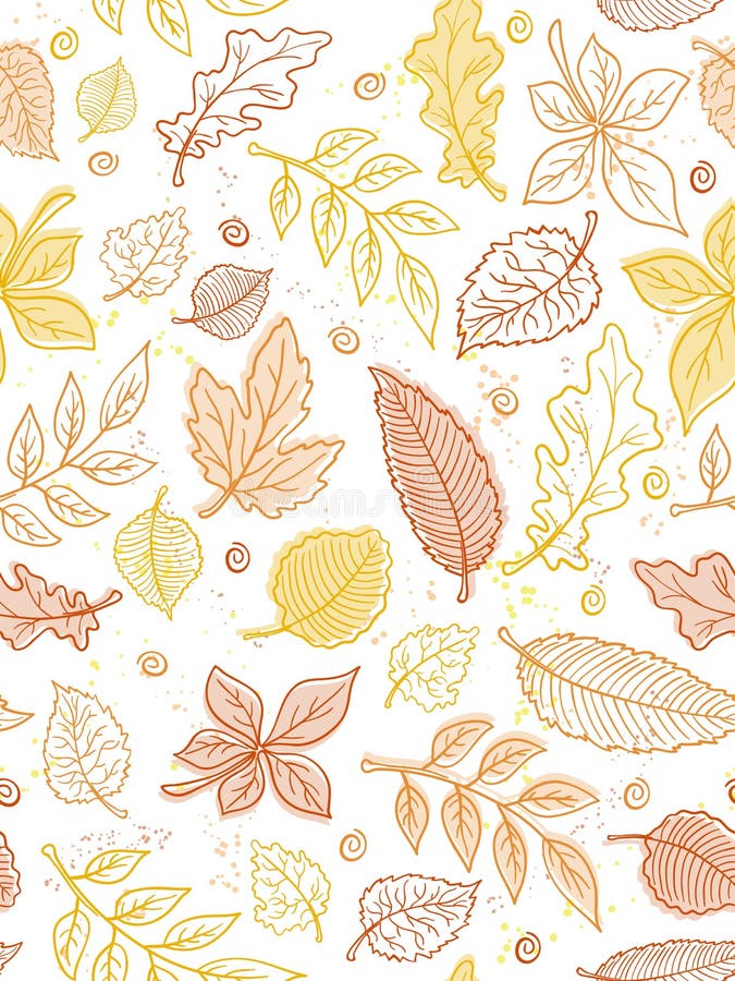 Vector Seamless Pattern from Doodle Hand Drawn Autumn Leaves Stock ...