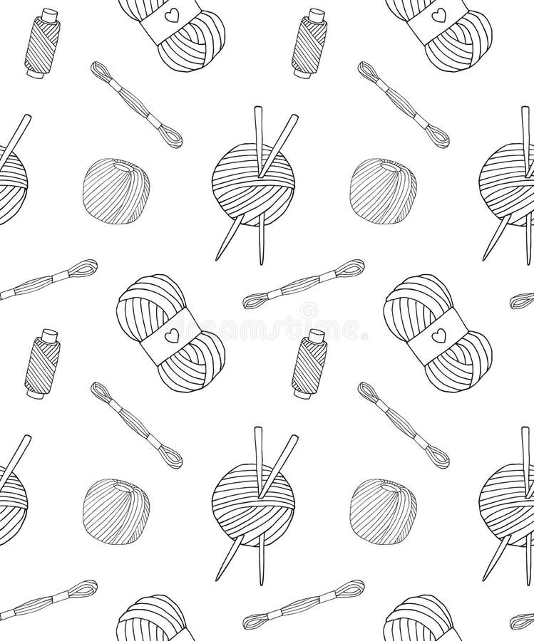 Vector Seamless Pattern of Doodle Sketch Threads Stock Illustration ...
