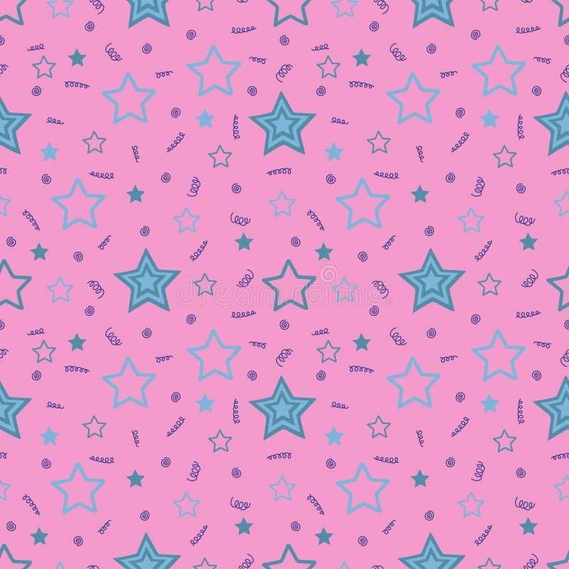 A Pink Vector Seamless Pattern with Doodle Stars. Hand Drawn Vector ...