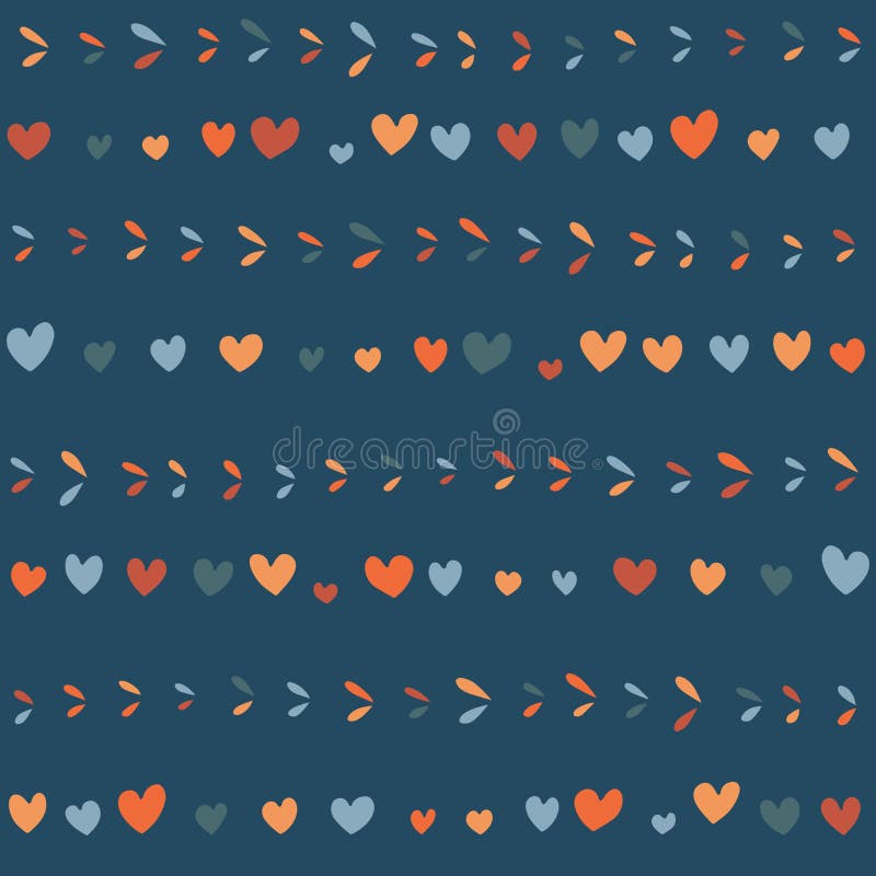 Set Of Vector Seamless Pattern Of Cute Hand Drawn Heart Icons Stock