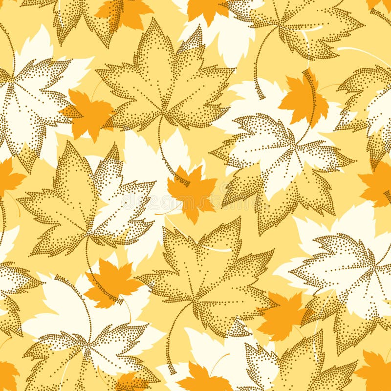 Vector Seamless Pattern with Dotted Maple Leaves on the Orange ...