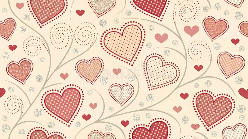 Vector Seamless Pattern with Dotted Texture Heart Shapes and Gentle ...