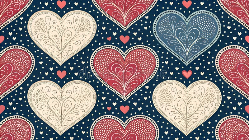 Vector Seamless Pattern with Dotted Texture Heart Shapes and Gentle ...