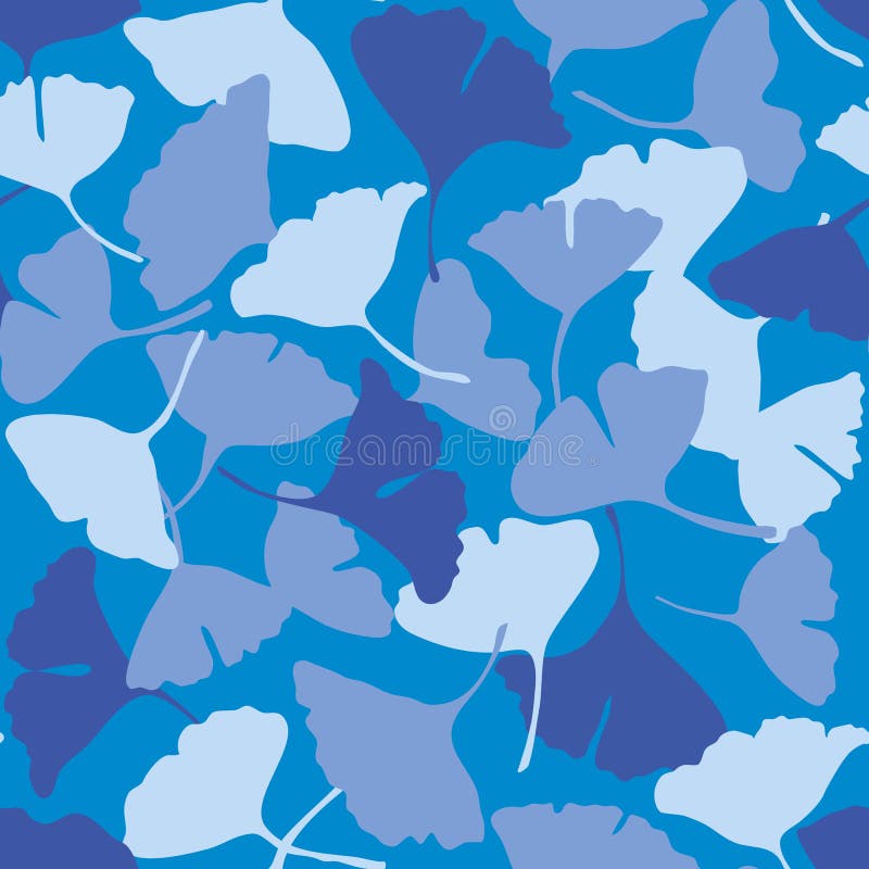 Vector Seamless Pattern Drawing of Blue Ginkgo Leaves Random on Blue ...