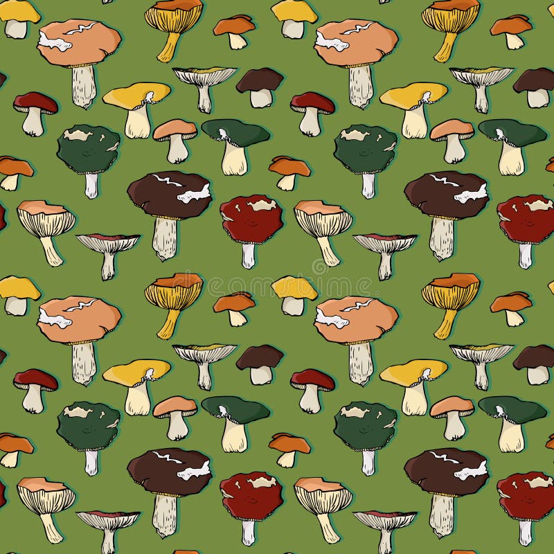 Vector Seamless Pattern with Drawing Mushrooms Stock Vector ...