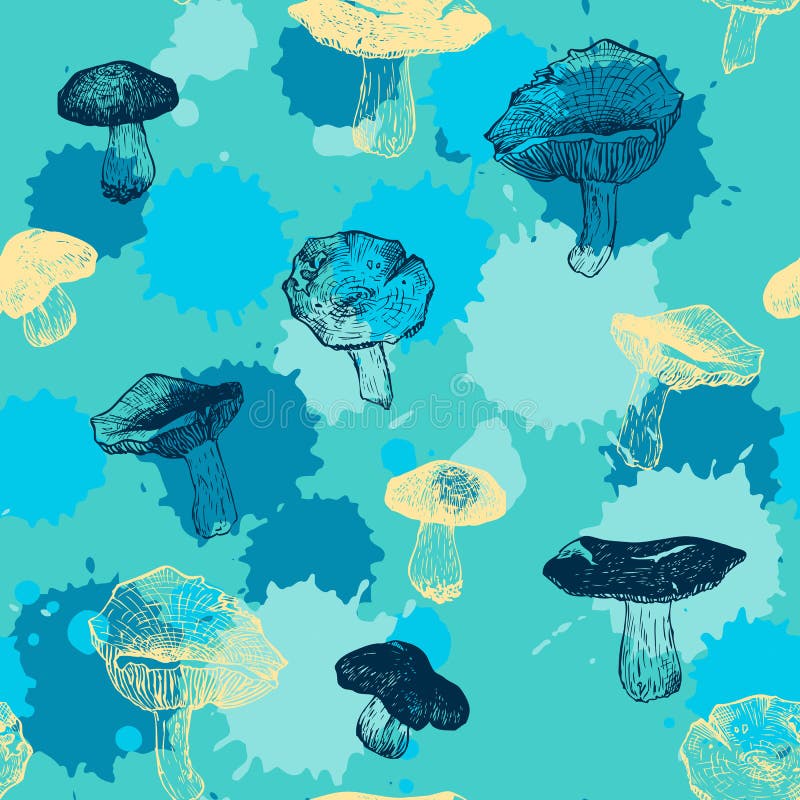 Vector Seamless Pattern with Drawing Mushrooms Stock Vector ...