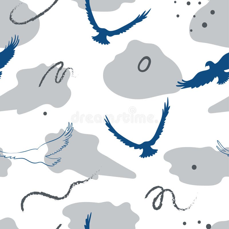 Vector Seamless Pattern with Eagles. Grey and Blue Seamless Background ...