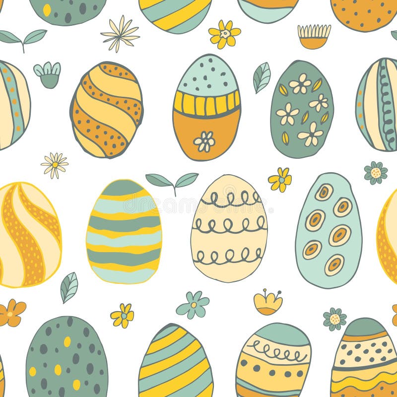 Vector Seamless Pattern from Easter Eggs and Flowers. Easter Eggs. Traditional Easter Ornament ...
