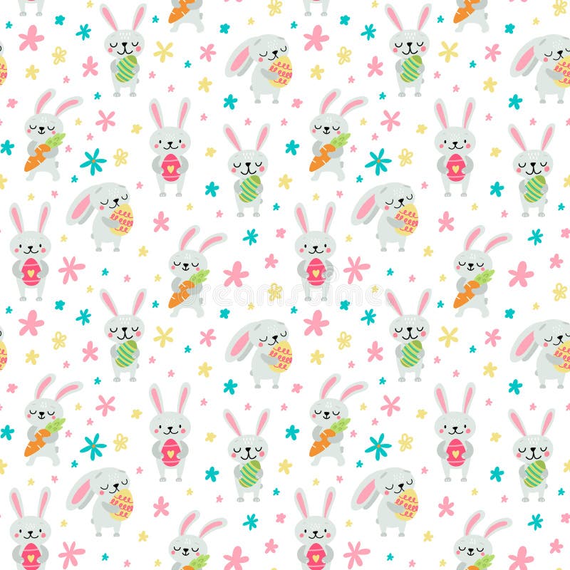 Vector Seamless Pattern for Easter with Rabbits and Eggs and Spring ...