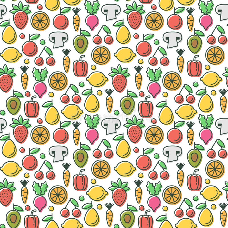 Vector Seamless Pattern with Eco Healthy Fruits and Vegeta Stock Vector ...