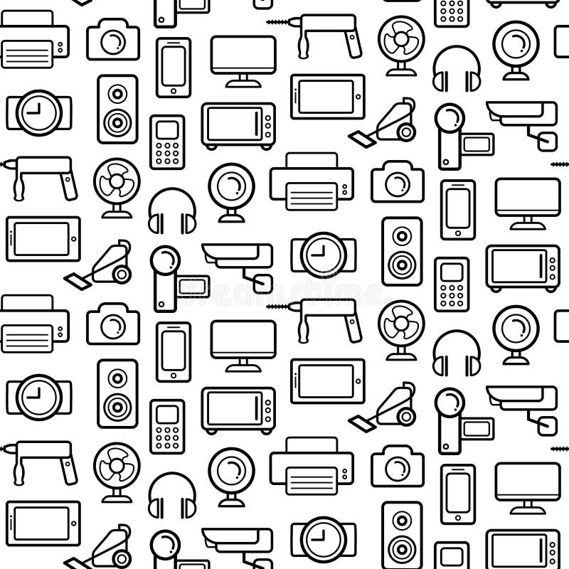 Vector Seamless Pattern of Electrical Engineering, Household Appliances ...