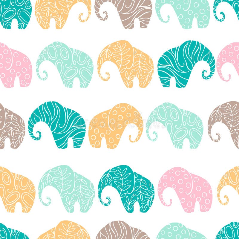Vector Pattern with Elephants on White Background Stock Vector ...
