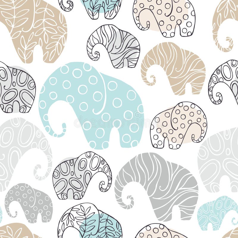 Vector Pattern with Elephants on White Background Stock Vector ...