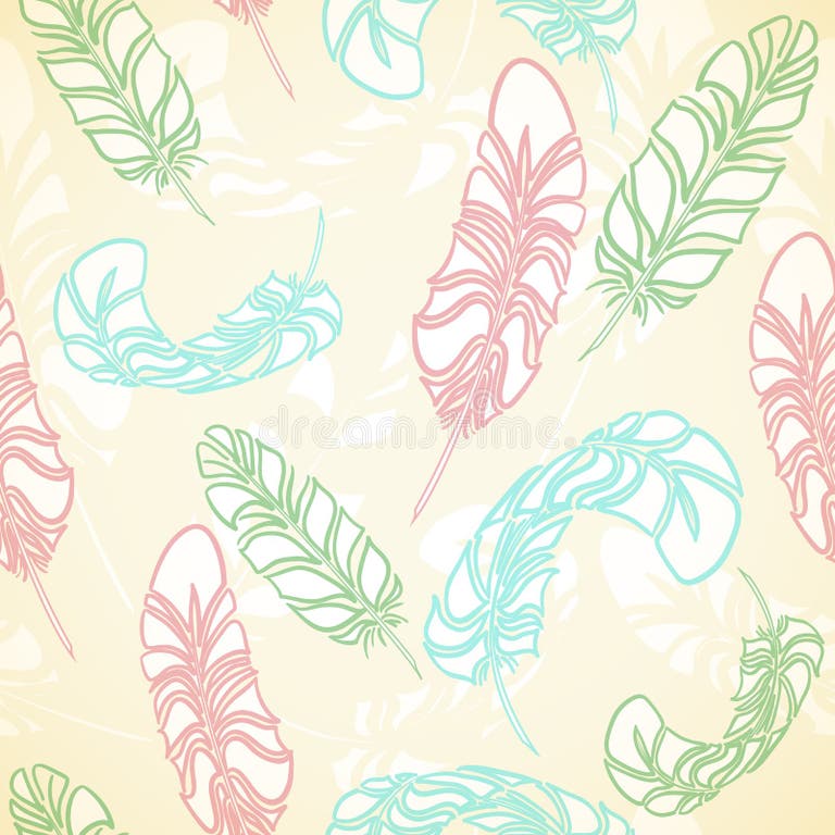 Vector Seamless Pattern with Engraved Style Feathers. Vector Ill Stock ...