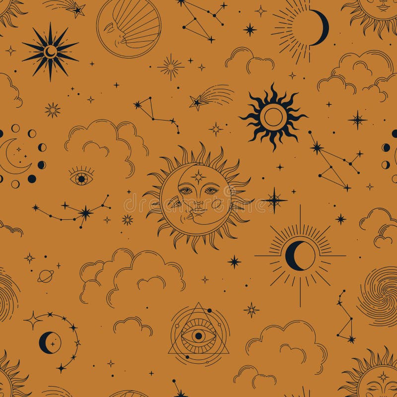 Vector Seamless Pattern with Esoteric Mystical Elements. Magic Sun ...