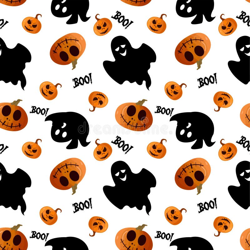 Vector Seamless Pattern with Evil Pumpkins and Ghosts. Stock Vector ...