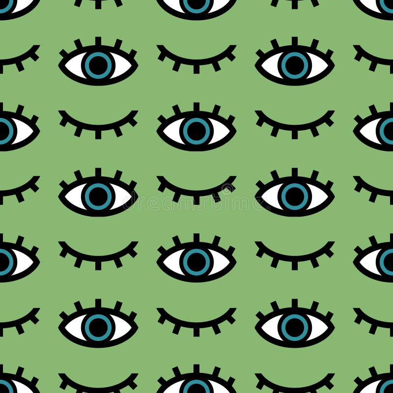 Vector Seamless Pattern of Eyes Open and Closed on Green Background ...