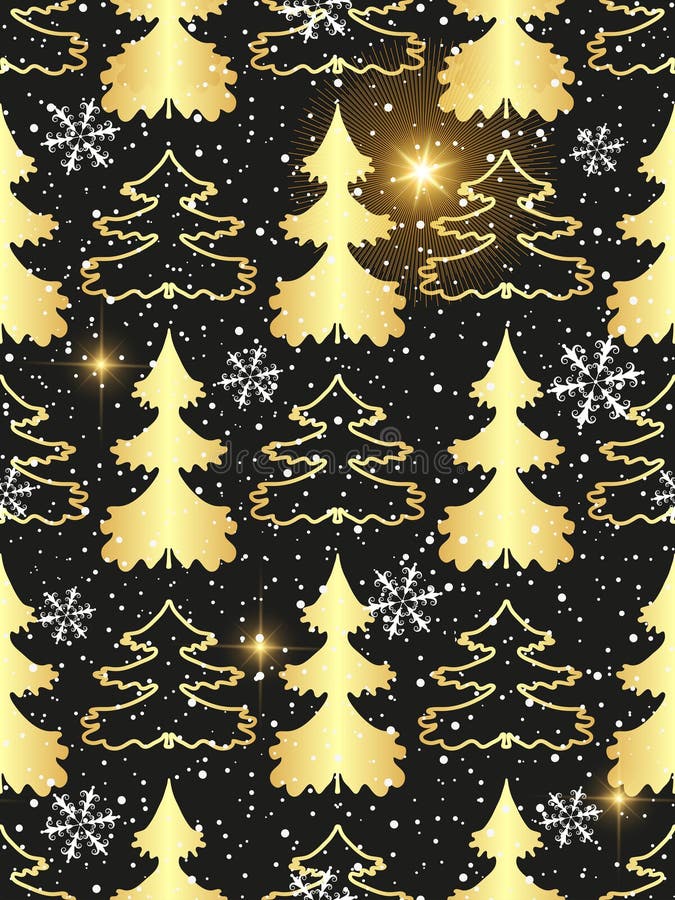 Vector Seamless Pattern with a Fairytale Forest with Golden Fir Trees ...