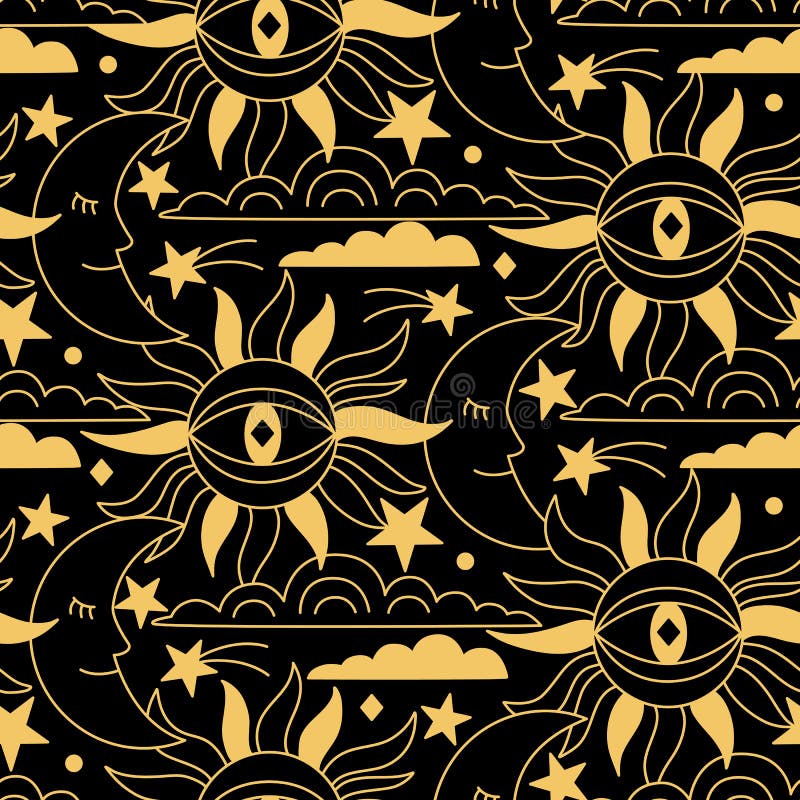 Vector Seamless Pattern with Fantasy Celestial Objects Sun, Stars and ...