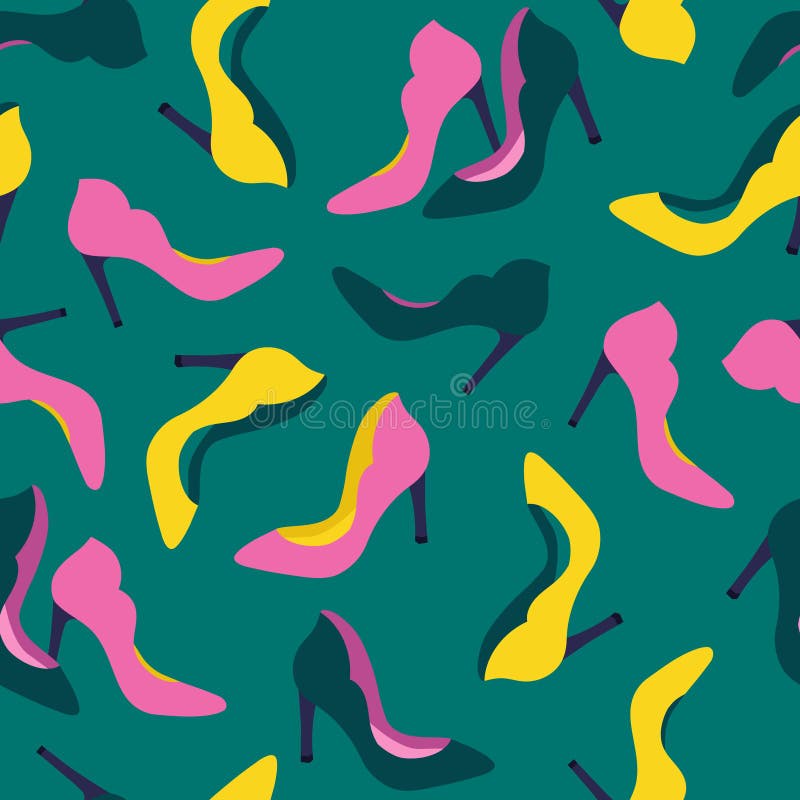 Vector Seamless Pattern with Fashionable Shoes. Handdrawn Texture ...