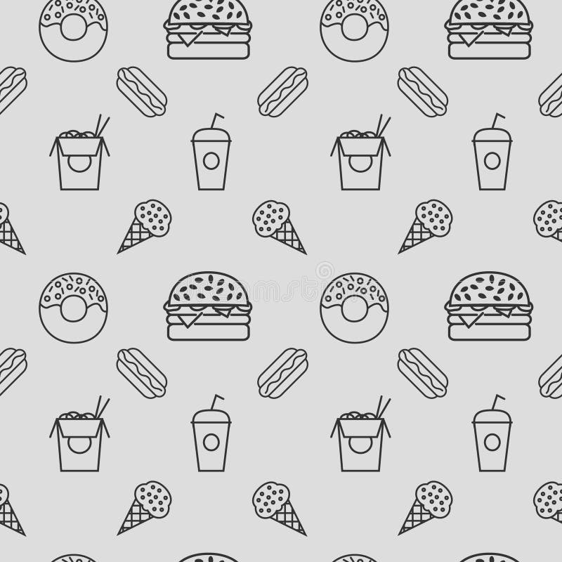 Vector Seamless Pattern of Fast Food Stock Vector - Illustration of ...