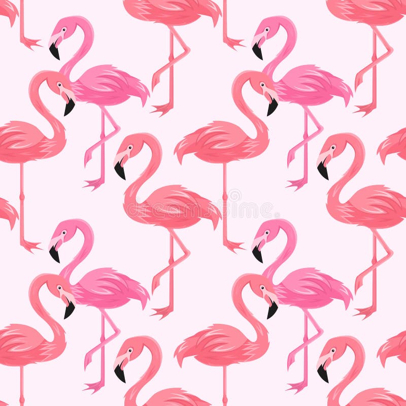 Vector Seamless Pattern with Flamingos on White Background, Exotic ...