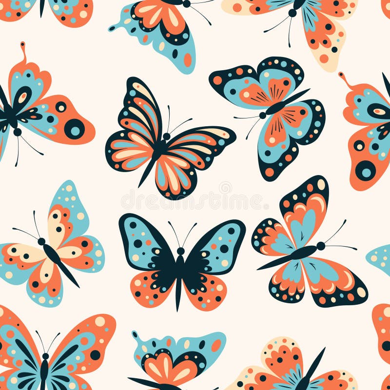 Vector Seamless Pattern with Flat Butterflies. Multicolored Butterflies ...