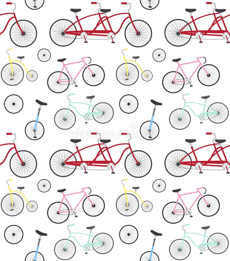 Vector Seamless Pattern of Flat Cartoon Bicycle Stock Vector ...
