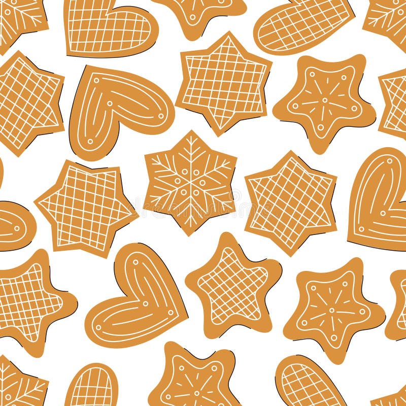 Vector Seamless Pattern with Flat Gingerbread Cookies in Heart, Star ...
