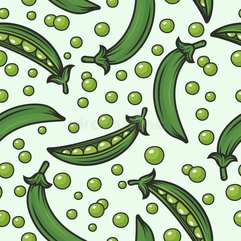 Vector Seamless Pattern with Flat Green Pea Pod. Cartoon Green Peas ...