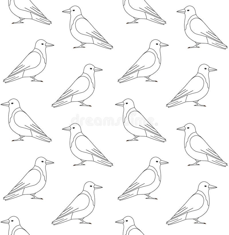 Vector Seamless Pattern of Flat Outline Crow Stock Illustration ...