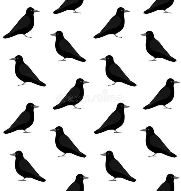 Vector Seamless Pattern of Flat Hand Drawn Raven Stock Illustration ...