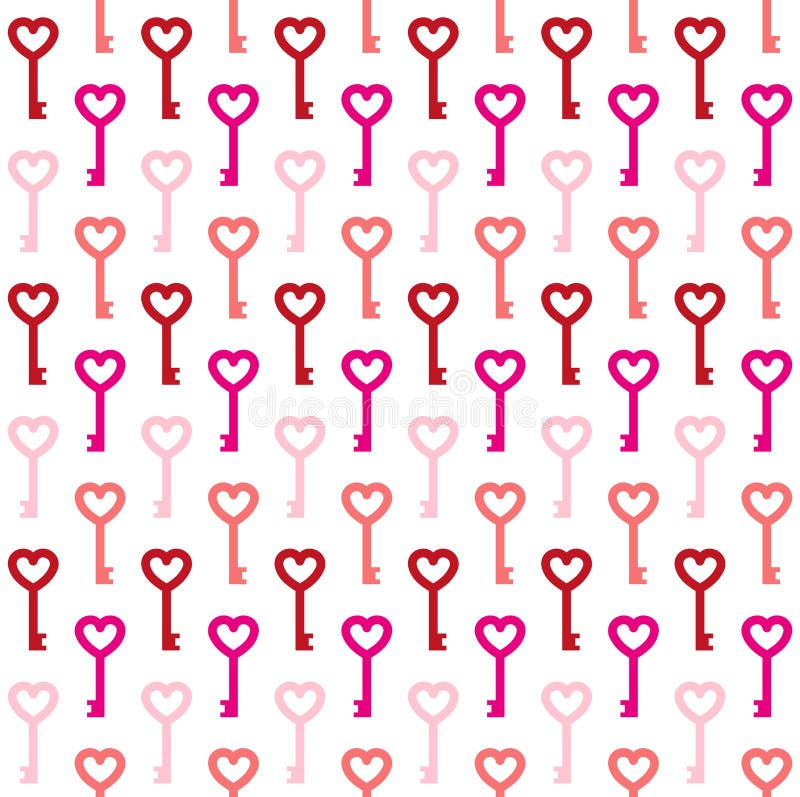 Vector Seamless Pattern of Flat Heart Keys Stock Illustration ...