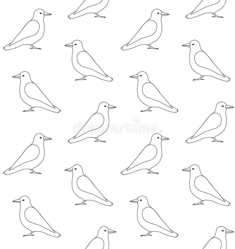 Vector Seamless Pattern of Flat Outline Crow Stock Illustration ...