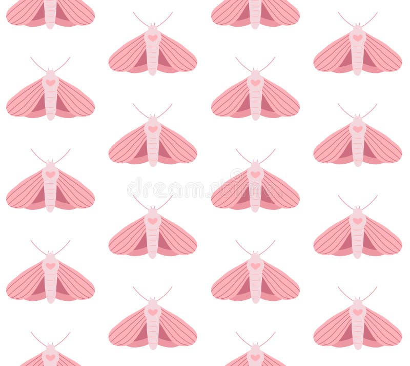 Vector Seamless Pattern of Flat Pink Moth Stock Vector - Illustration ...