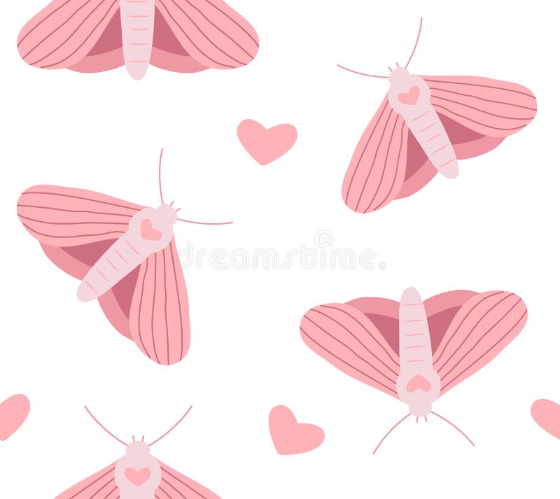 Vector Seamless Pattern of Flat Pink Moth Stock Vector - Illustration ...