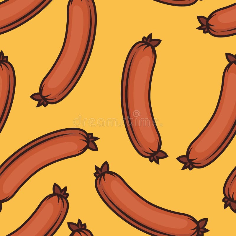 Vector Seamless Pattern with Flat Sausage on a Yellow Background ...