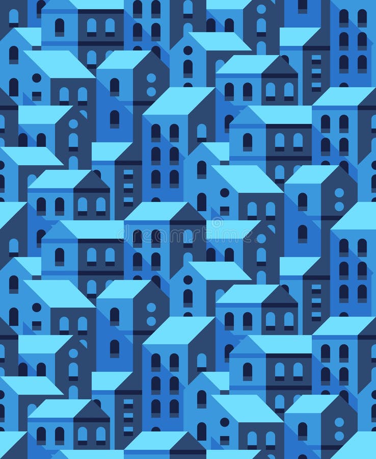 Vector Seamless Pattern with Flat Style Houses Stock Illustration ...